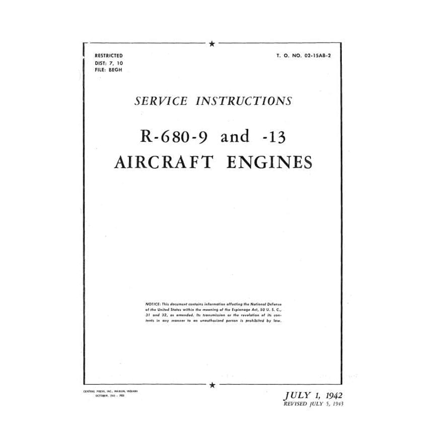 Instrucciones de servicio del Lycoming R-680-9,-13 1942 (02-15AB-2)