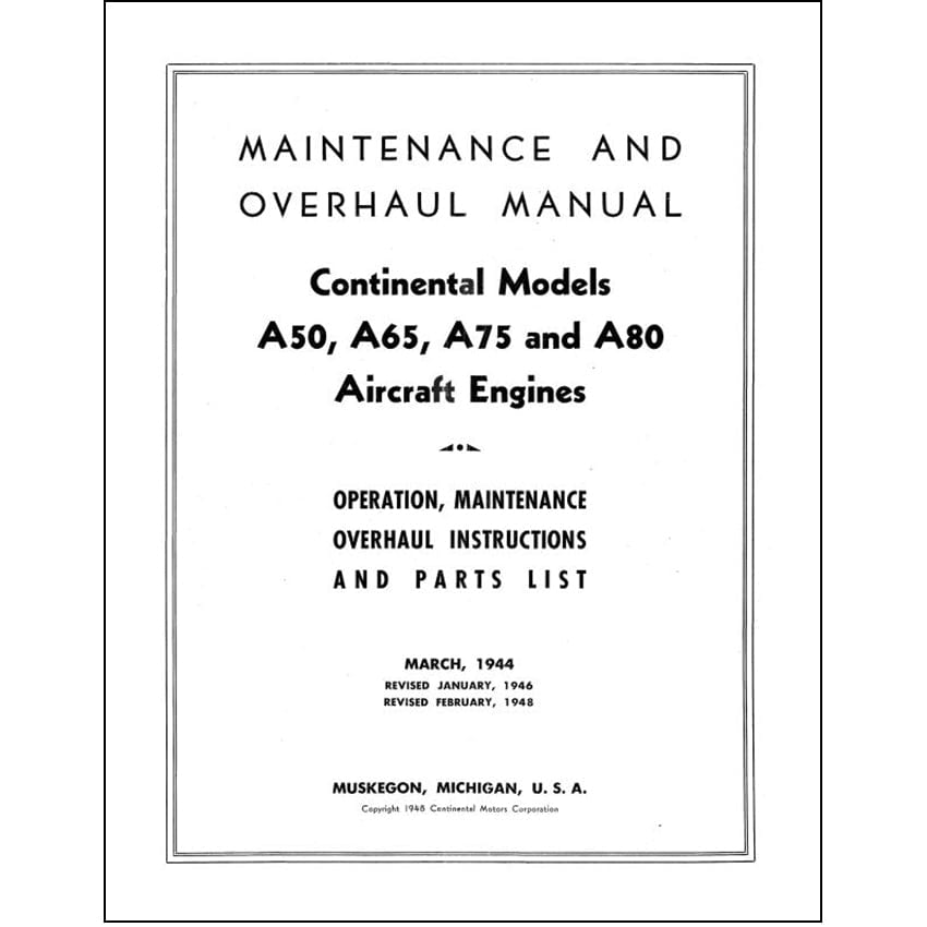 Continental A65 Engine Manual | Clear Reproduction by Essco – PilotMall.com