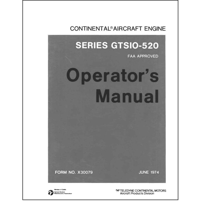 Manual do operador Continental GTSIO-520 Series 1974 (X30079)