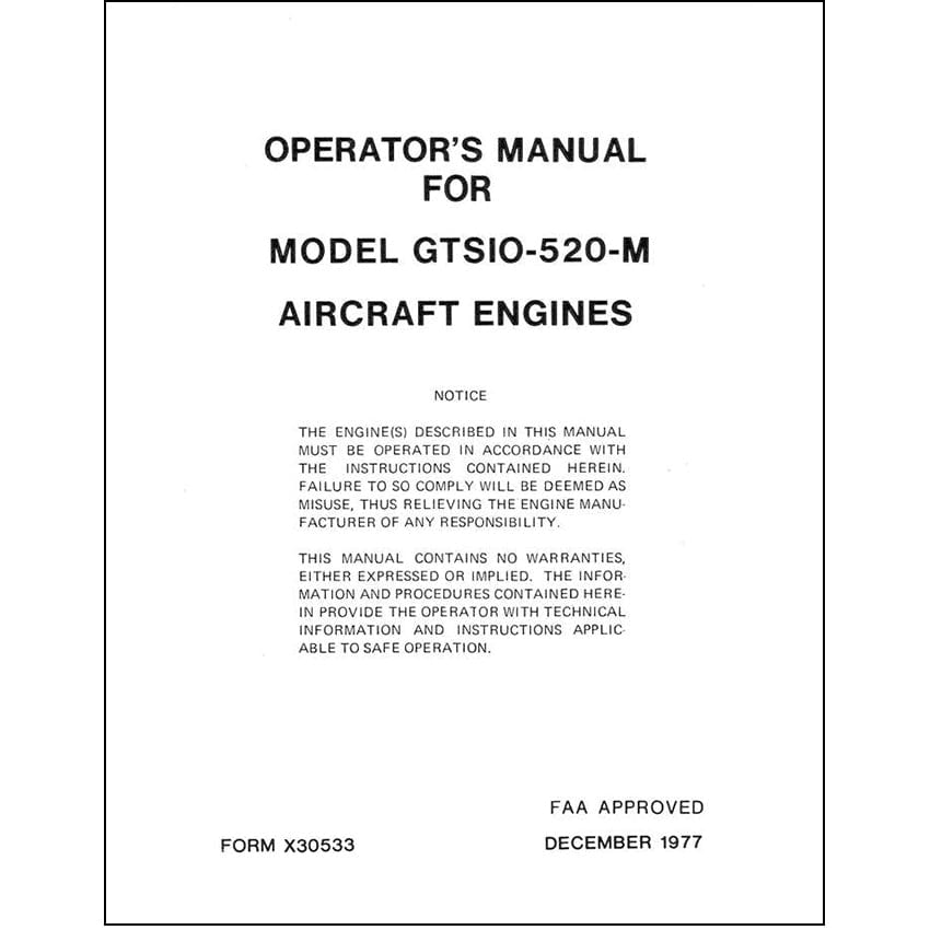 Continental Model GTSIO-520-M Operator's Manual 1977 (X30533)