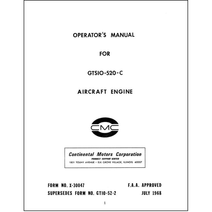 Manual del operador de la serie Continental GTSIO-520-C 1968 (X-30047)