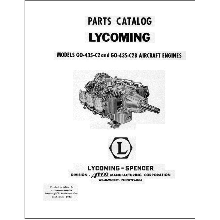 Lycoming GO-435-C2 Parts Catalog 1953 Reproduction | Essco
