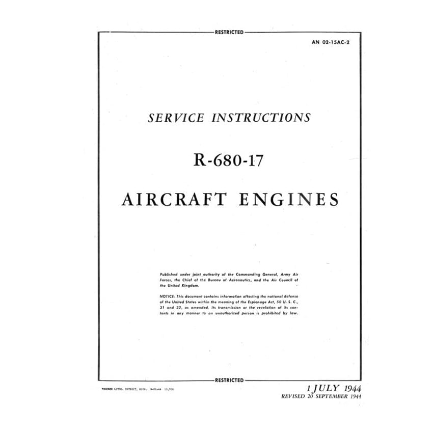 Lycoming R-680-17 Engine Manual HD Reproduction | Essco – PilotMall.com