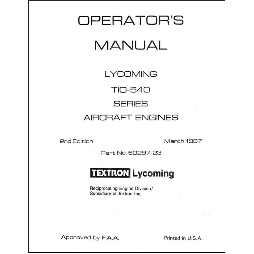 Lycoming TIO-540 Manual | Complete Engine Maintenance – PilotMall.com