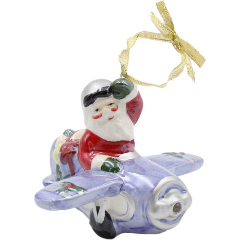 Santa Plane Ornament – Hand-Painted Ceramic | Cosmos Gifts