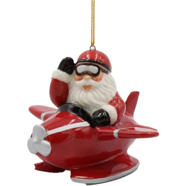 Adorno de avión de Papá Noel, cerámica pintada a mano | Cosmos Gifts