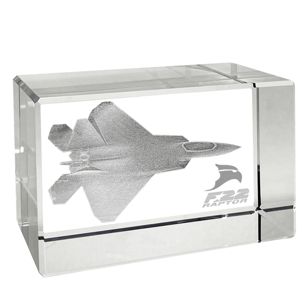 F-22 Raptor Crystal Block – Etched Memory Aviation Decor