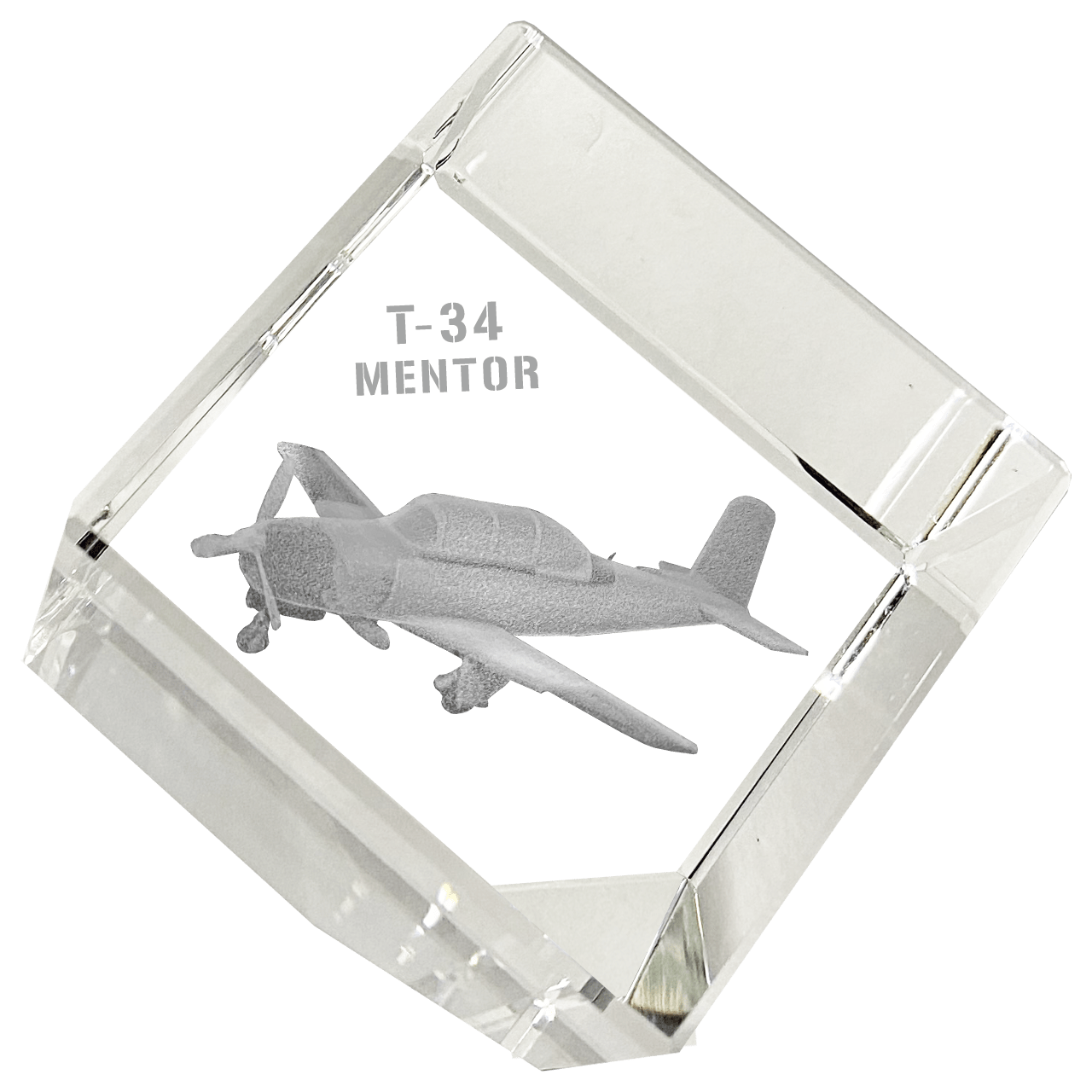 T-34 Mentor Crystal Cube – Etched Memory Pilot Gift – PilotMall.com