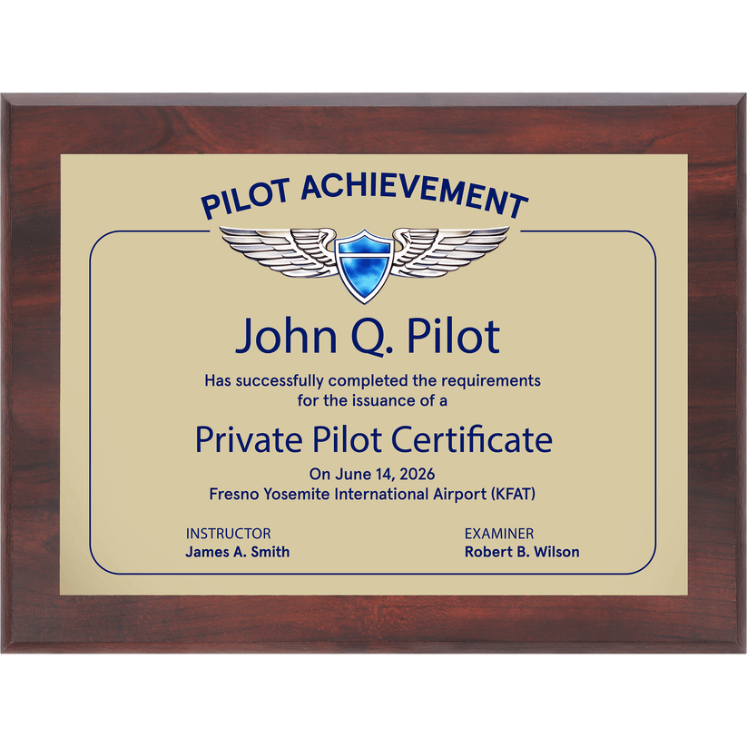 Personalized Pilot Achievement Plaque | Aviation Certificate Display